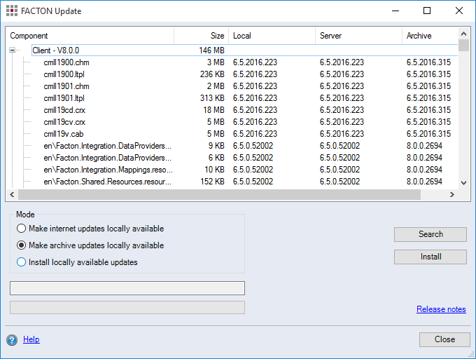 FACTON Update dialog